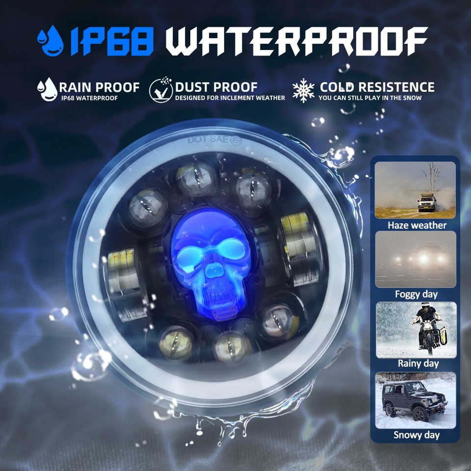 New 5-3/4" 5.75" inch Projector RGB Skull LED Headlight DRL for ...