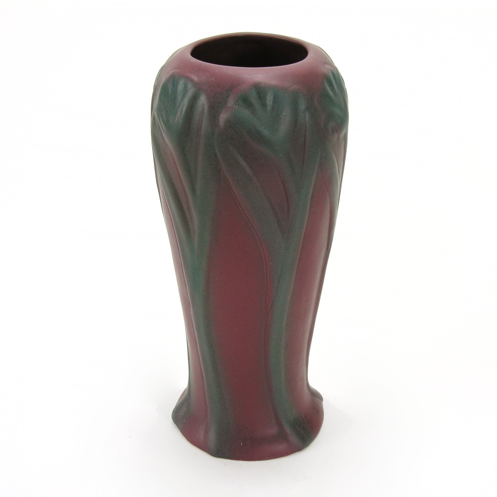 Van Briggle Pottery mulberry red 10" flower & leaf vase Arts & Crafts ...