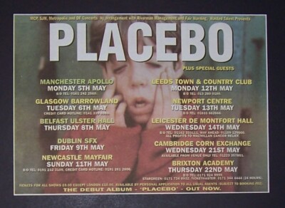 Placebo Debut 1st Album UK Tour 1997 Small Poster Type Concert Ad ...