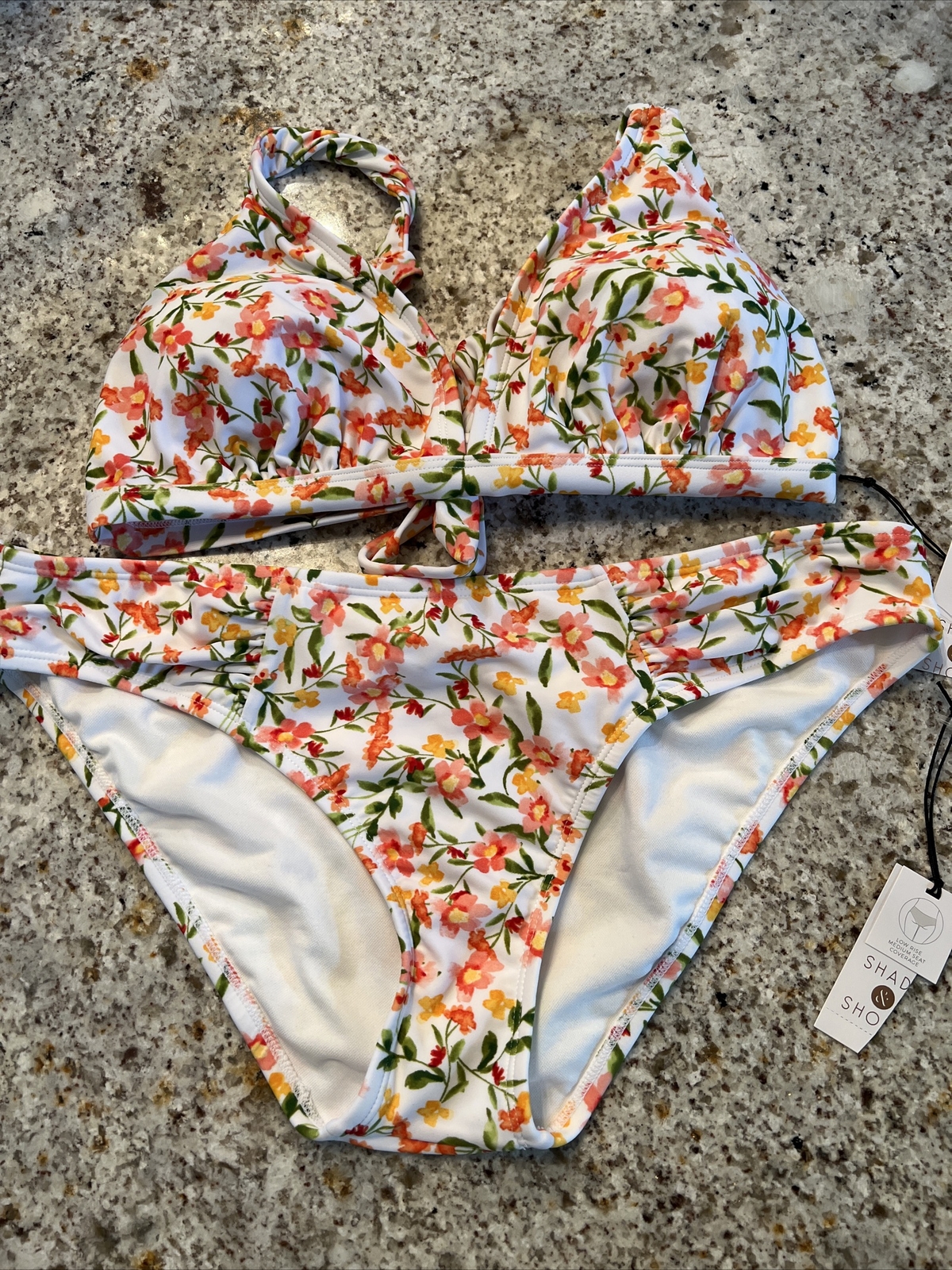 NEW Target Shade & Shore Dark white Flowers Bikini Set Top D/DD Bottoms ...