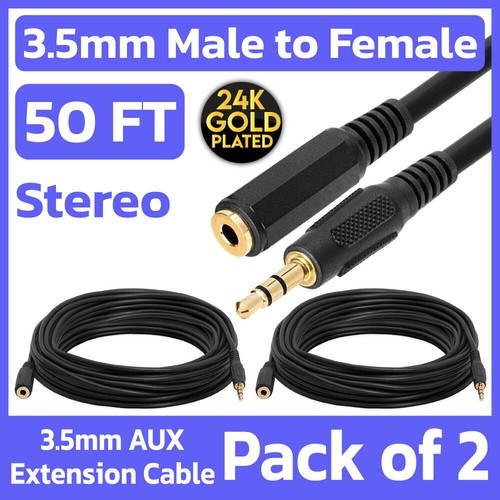 2 Pack 3.5mm Extension Cable 50ft AUX Cable Extender 1/8" Stereo ...