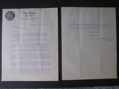 Movie Letterhead George Kleine Motion Pictures 8/8/16 Musty Suffer ...