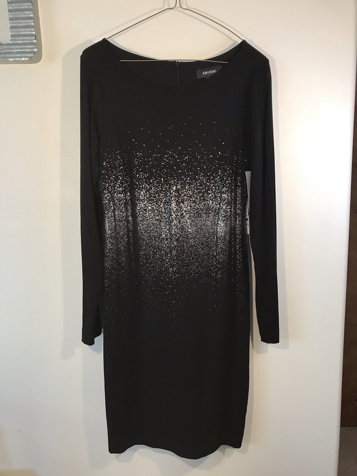 NEW KAREN KANE Size M Sheath Dress Black Ombre 'Glisten Up' Long Sleeve ...