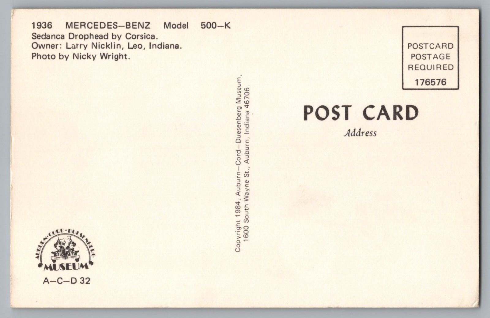 1936 Mercedes Benz Model 500 K Postcard | eBay