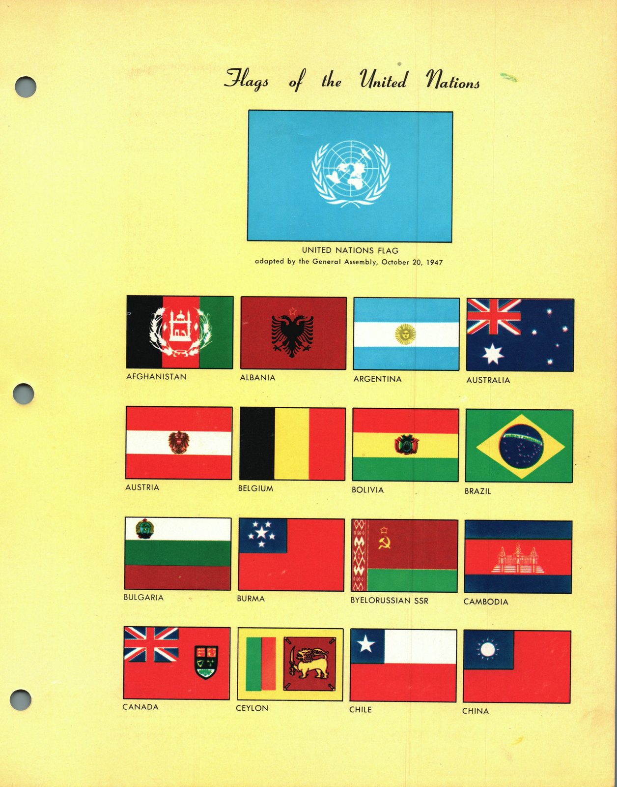 1957 New Century Dictionary Pages - Flags of the United Nations (two ...
