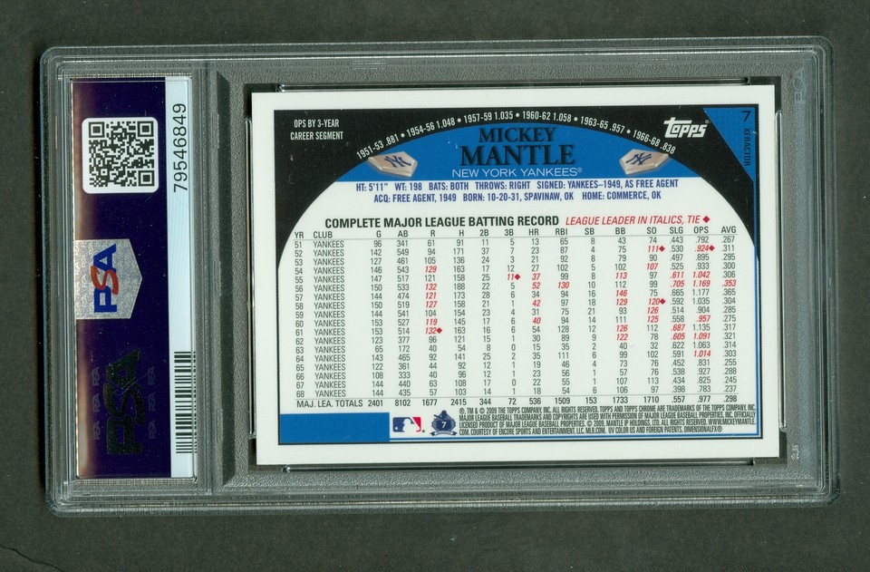 Mickey Mantle 2009 Topps Chrome X-Fractors #7 PSA 9 Mint | eBay