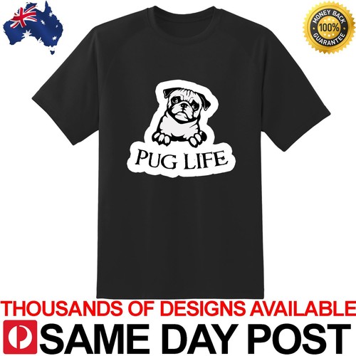 PUG LIFE Premium Black Shirt Cotton TShirt Tee Funny Dog Puppy Love Pug ...
