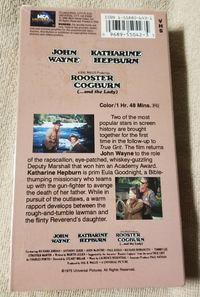 Rooster Cogburn 1975 John Wayne Katharine Hepburn 1990 VHS Video Tape NEW Sealed 96895504235 | eBay