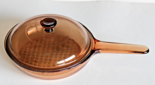 Vtg Corning Visions Ware 7" Amber Waffle Bottom Fry Pan Skillet & Lid ...