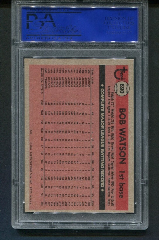 1981 Topps Bob Watson New York Yankees #690 PSA 10 | eBay