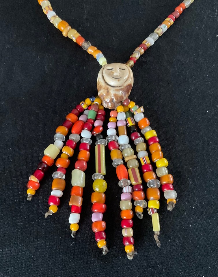 Vintage Hudson Bay Trade Beads Carved Happy Sad Face Necklace | eBay