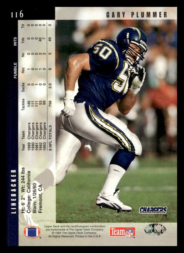 1994 Upper Deck #116 Gary Plummer San Francisco 49ers | eBay