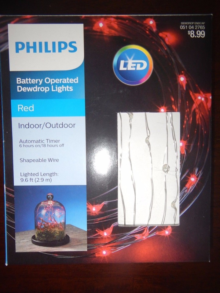 6 boxes PHILIPS Battery Operated Dewdrop LED Lights 9.6 Feet RED New ...
