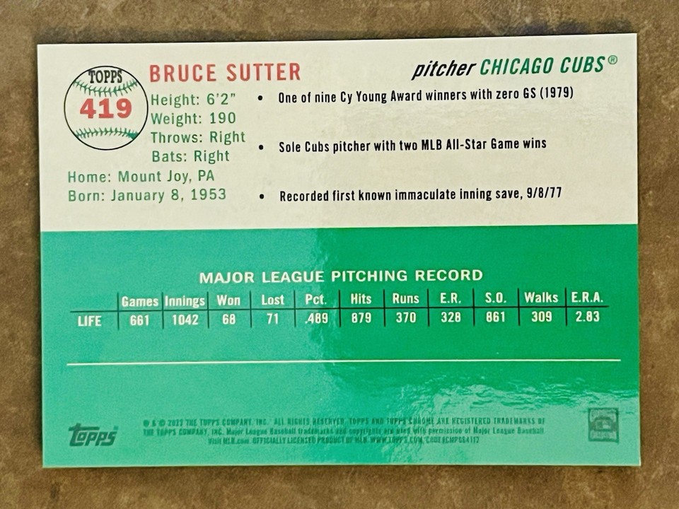 BRUCE SUTTER 2023 Topps Chrome Platinum BLUE MINI DIAMOND REFRACTOR ...