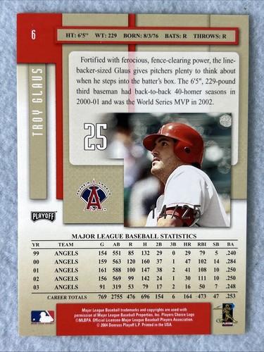 Troy Glaus 2004 Donruss Playoff Prestige #6 Red Xtra Bases Parallel /25 ...