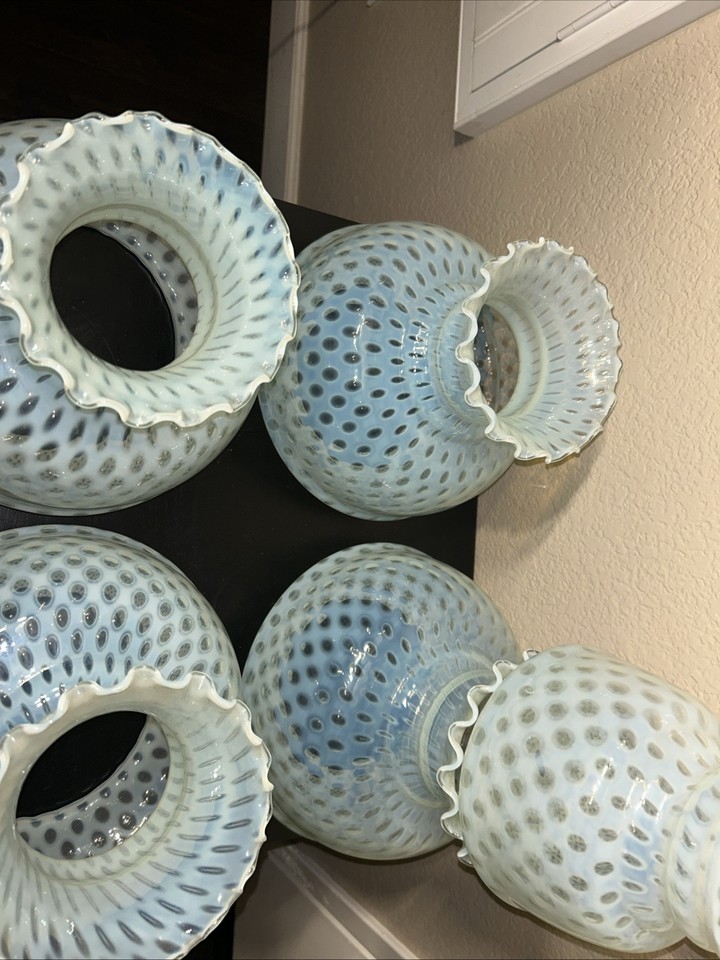 3 7 inch Blue Fenton Student Lamp Shades Bubble Glass and 1 bottom ...