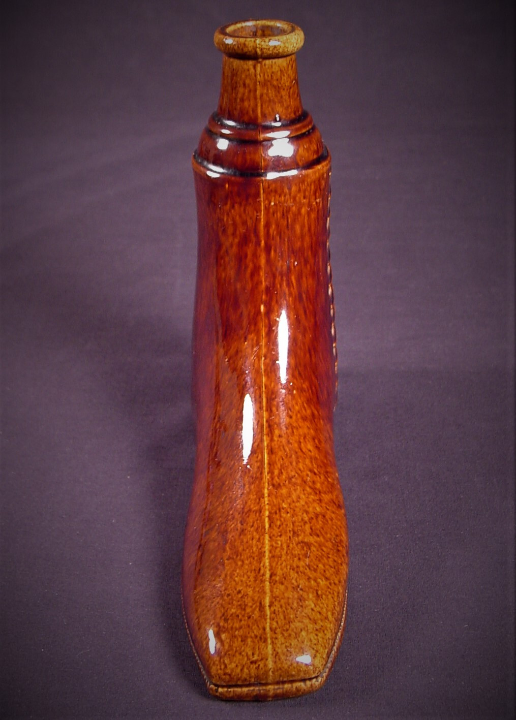 VERY RARE ANTIQUE AMERICAN 1850s SHOE FLASK ROCKINGHAM YELLOW WARE MINT ...