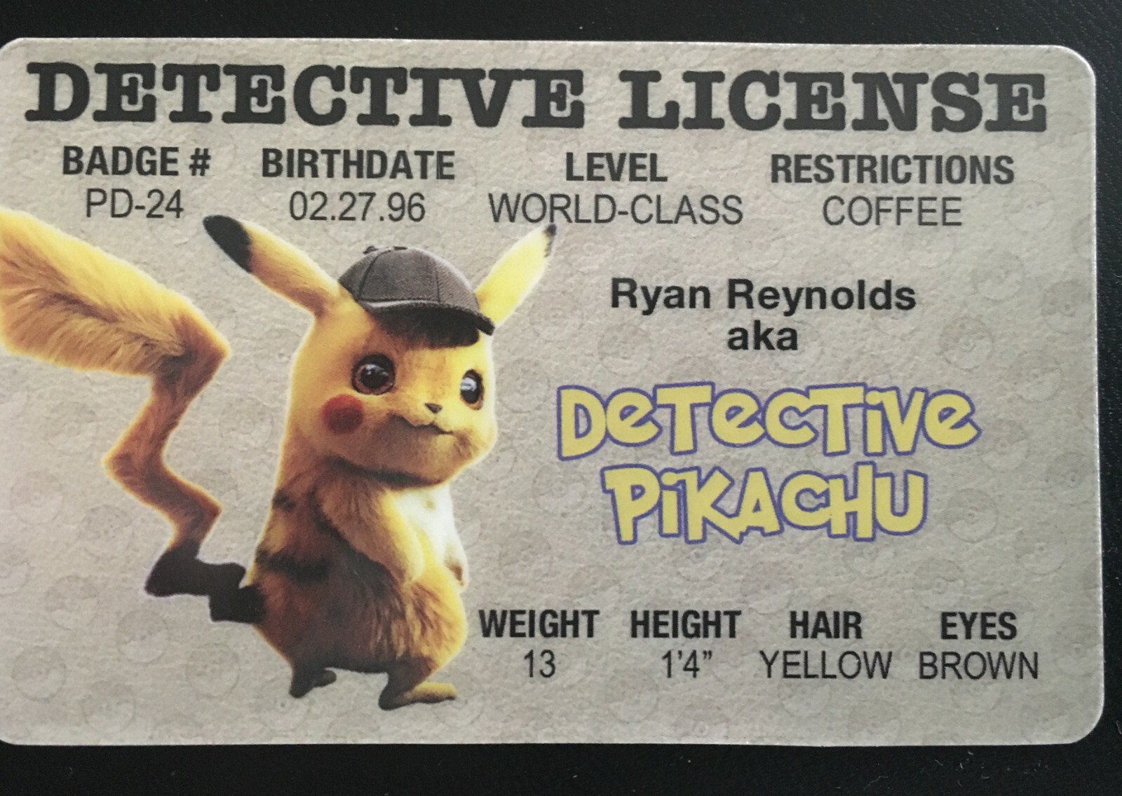 Detective Pikachu License ID Drivers Pokemon Movie Ryan Reynolds ...