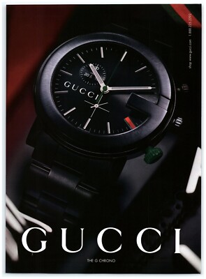 2007 Gucci Print Ad, The G Chrono Swiss Made Watch Timepiece Black ...