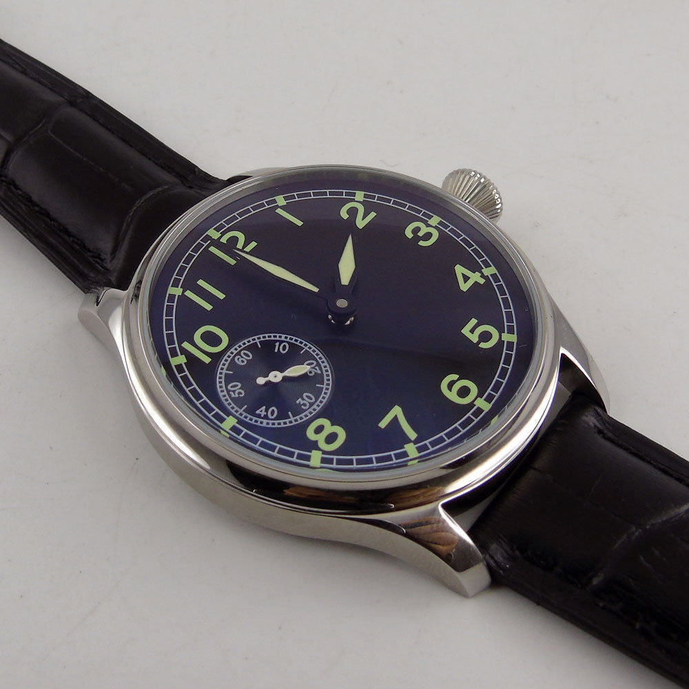 44mm 6497 Hand Winding Movement Black Dial Men Watch Stainless Case ...