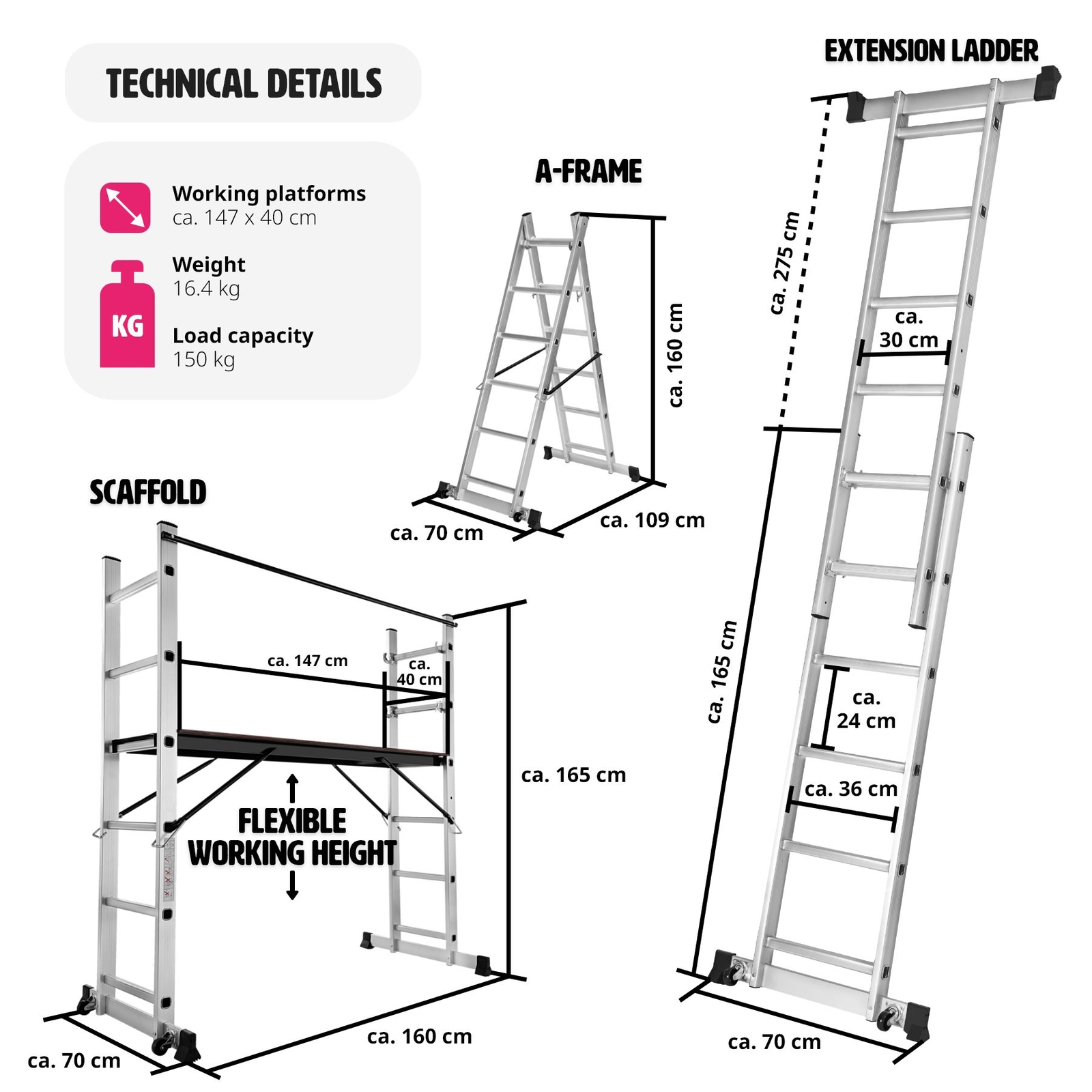 TecTake Multi-purpose Ladder with Scaffold for sale online | eBay
