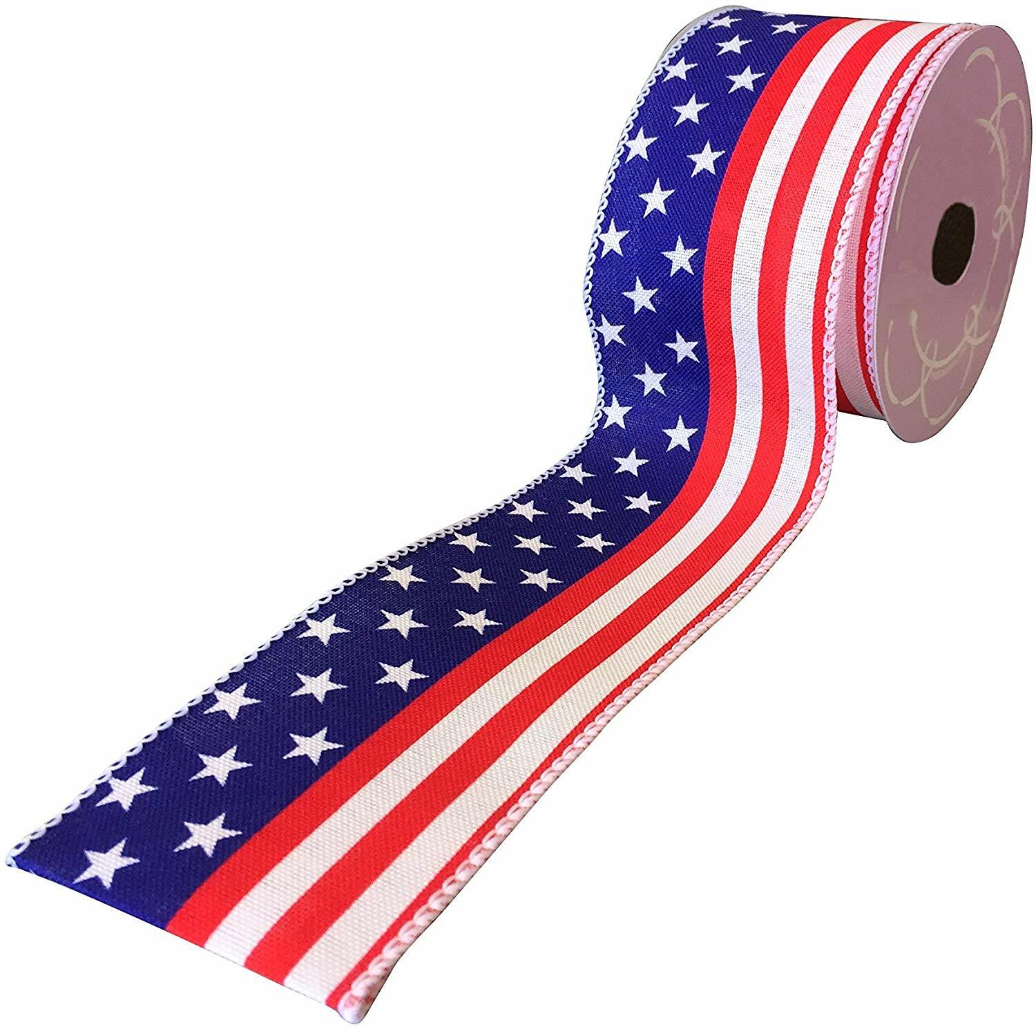American Flag Patriotic Wired Ribbon - 2 1/2" x 10 Yards, 4th of July ...