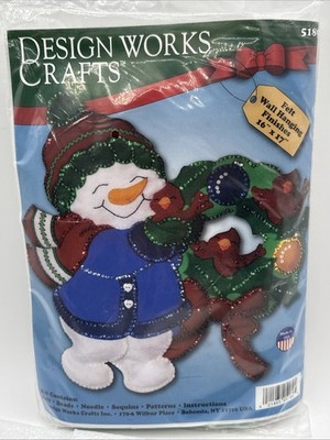 Design Works Crafts #5189 Snowman & Cardinals Felt Wall Hanging New 16 ...