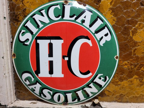 VINTAGE SINCLAIR PORCELAIN SIGN OLD MOTOR OIL CURVED GAS PUMP PLATE ...