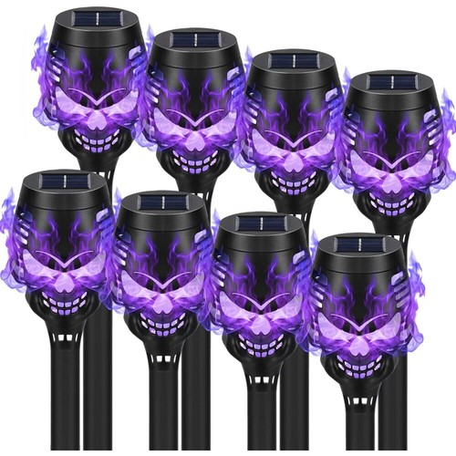 8PCS x Spooky Skulls Solar Torch Lights Flickering Flame Torches for ...