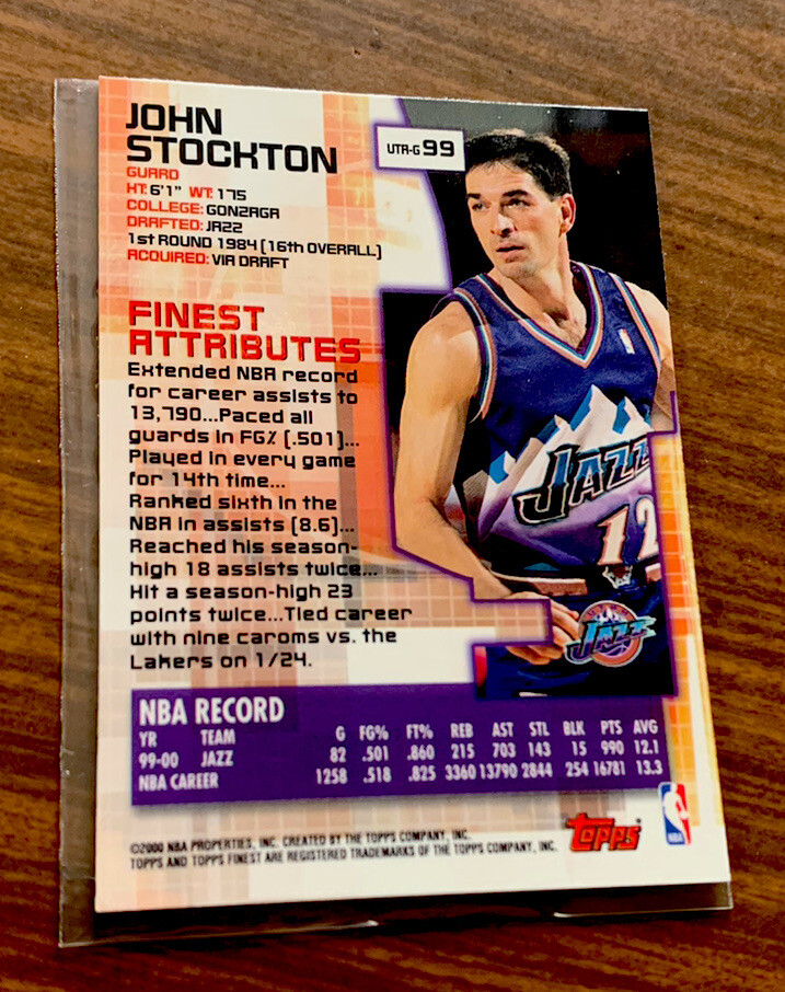 John Stockton 2000-01 Topps Finest Basketball Card #99, Jazz NBA HOF’er ...