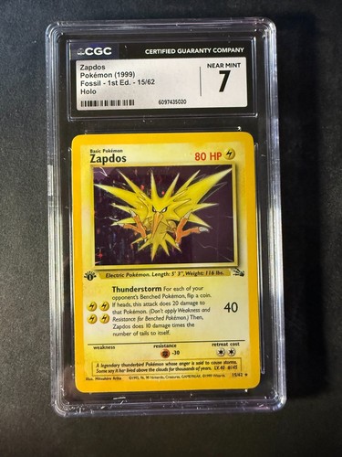 CGC 7 ZAPDOS 1999 Pokemon Fossil 1st First Edition HOLO RARE 15/62 | eBay