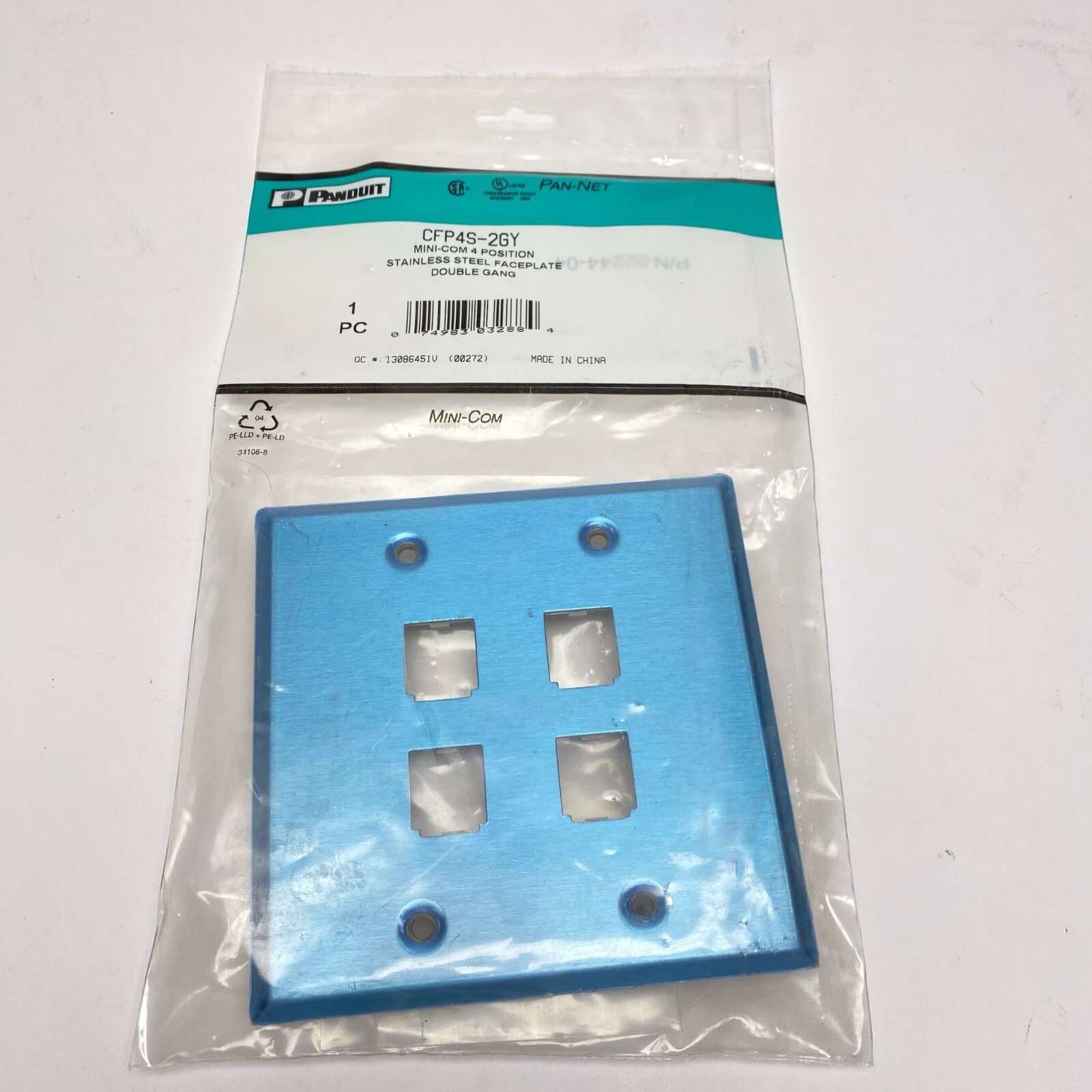 Panduit CFP4S-2GY Double Gang Vertical Faceplate Accepts Four Mini-Com ...