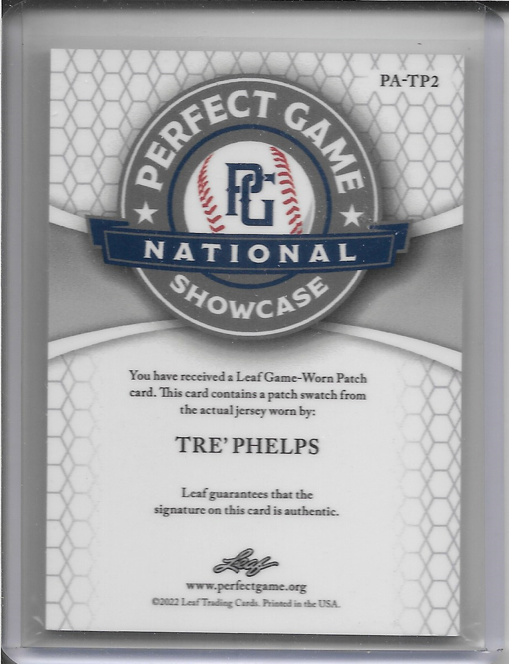 2022 Leaf Perfect Game National Showcase Tre' Phelps Georgia Patch Auto ...