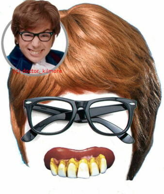 Austin Powers Fancy Dress 3 piece Costume Kit - Brown Wig, Glasses ...