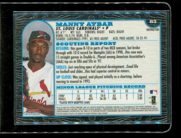 Vintage 1999 BOWMAN CHROME Refractor Baseball Card #83 MANNY AYBAR ...