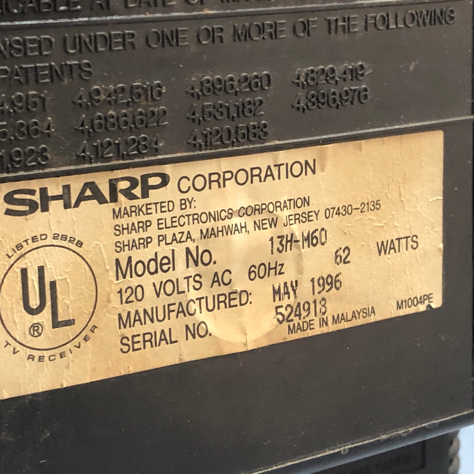 Sharp 13" 13G-M60 CRT TV Retro Gaming Coaxial Input, Tested, Degaussed ...