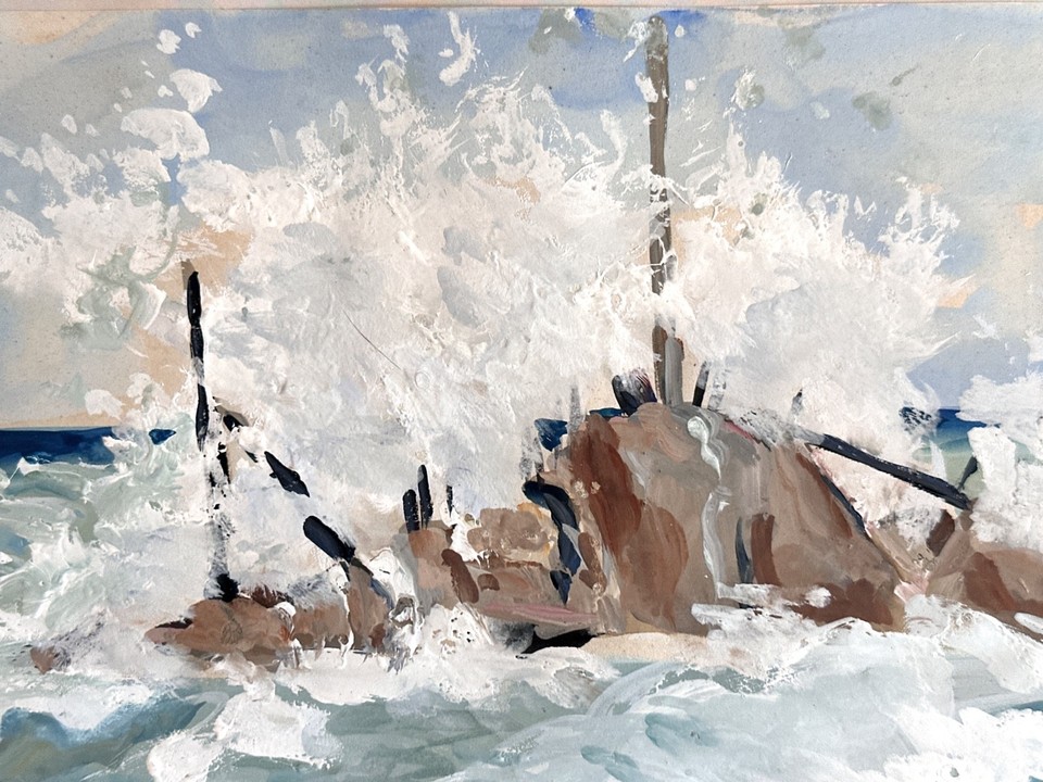 Ancient Orientalist Drawing Oran Canastel The Beach Wave Charles De ...