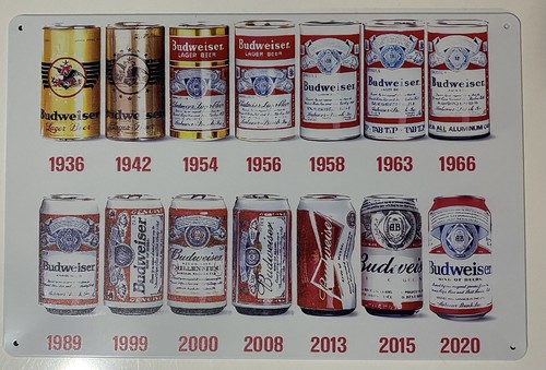 Budweiser Beer Evolution Of Cans Sign Bud Light 80s 90s Ebay