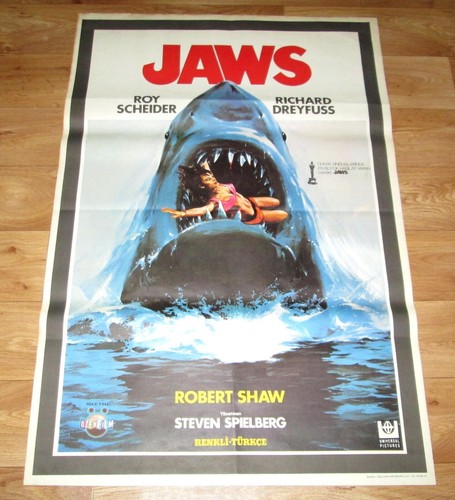 JAWS 1975 Spielberg GIRL IN MOUTH Vintage ORIGINAL 27x40 Turkish Movie ...