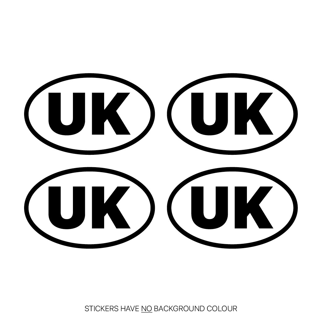 4 x Small UK Car Stickers - Black OR White Oval Self-Adhesive New Vinyl ...