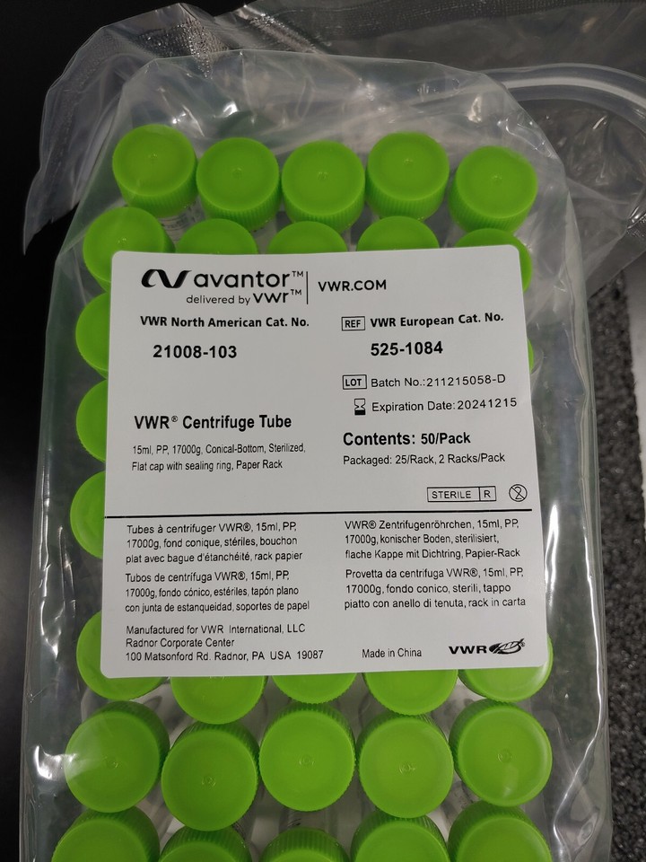 50 Bag VWR AVANTOR 21008-103 15mL Ultra High Performance Centrifuge ...