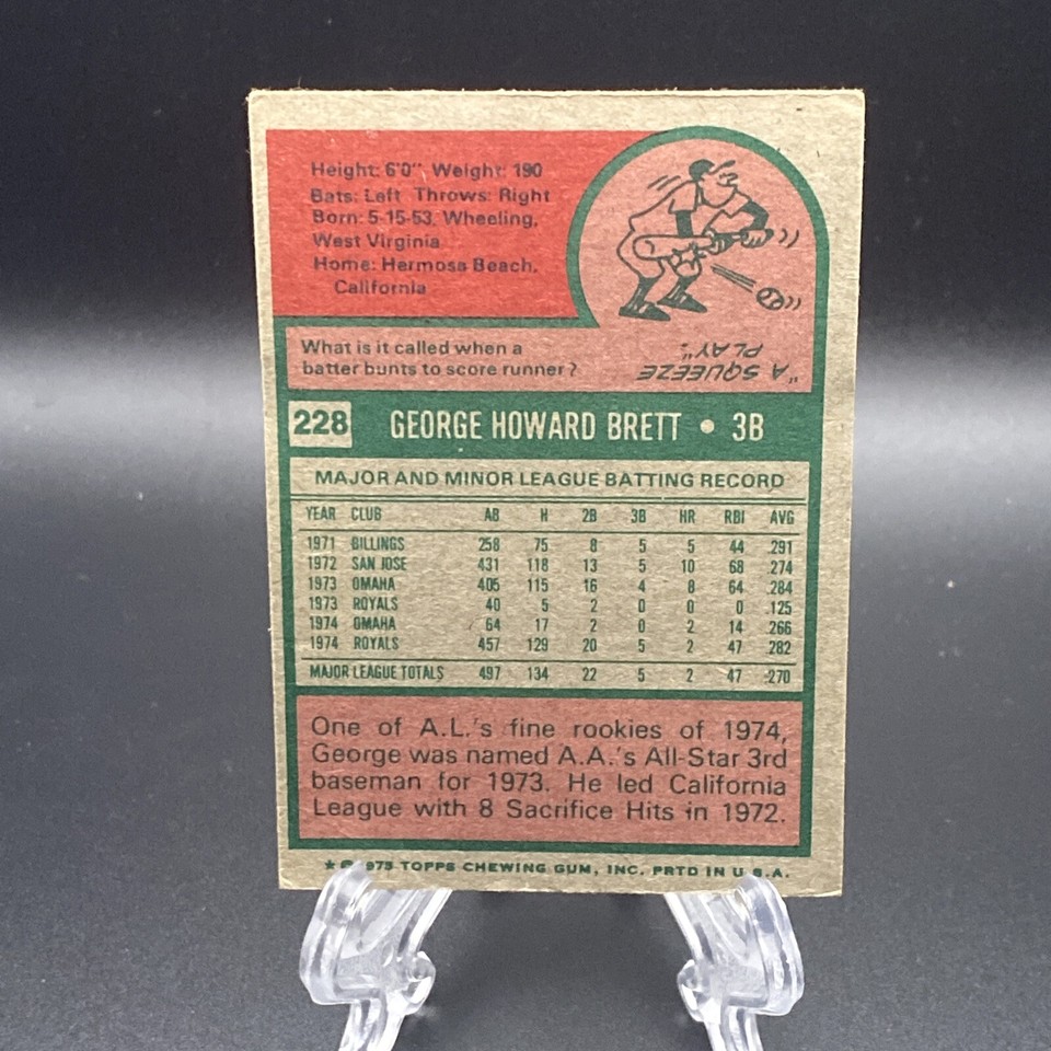 1975 Topps Baseball #228 George Brett rookie card Kansas City Royals ...