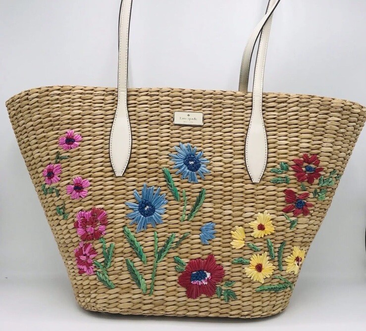 Kate Spade New York Garden Bouquet Embroidered Straw Tote | eBay Kate Spade New York Garden Bouquet Embroidered Straw Tote | eBay