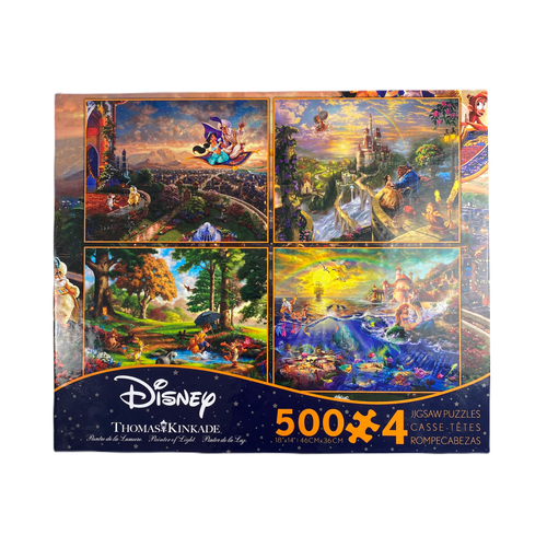 Thomas Kinkade Disney 500 piece 4 in 1 Puzzles Pooh Aladdin Little ...