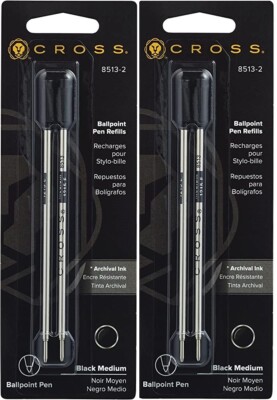 Cross Genuine Ballpoint Pen Refills, #8513, Black Medium, 2 Packs, 4 ...