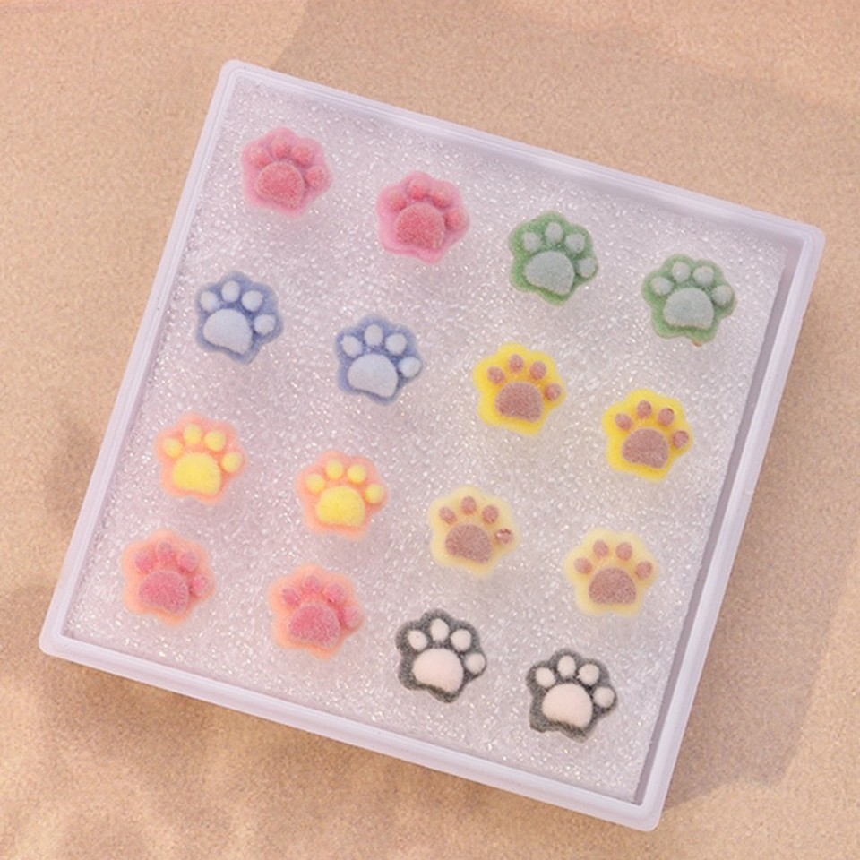 6 Pairs Small Cat Paw Earrings Lightweight Cute Cartoon Design for ...