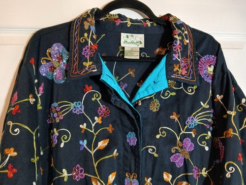 The Quacker Factory Jacket Beaded Embroidered Cotton Floral Butterflies ...