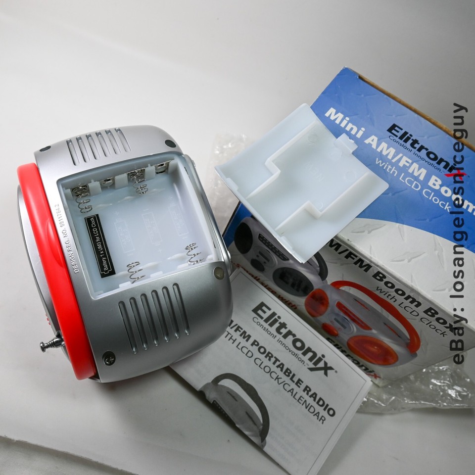 Portable MINI BOOM BOX RED/SILVER AM/FM Radio with Digital Clock NEW ...