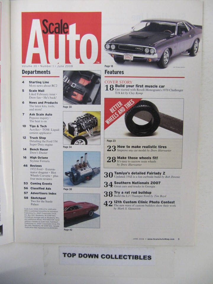 Scale Auto Magazine June 2008 Top Kits Reviewed/Your First Muscle Car ...