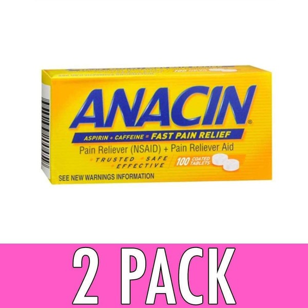 Anacin Aspirin Caffeine Pain Reliever Coated Tablets 100 Count for sale ...